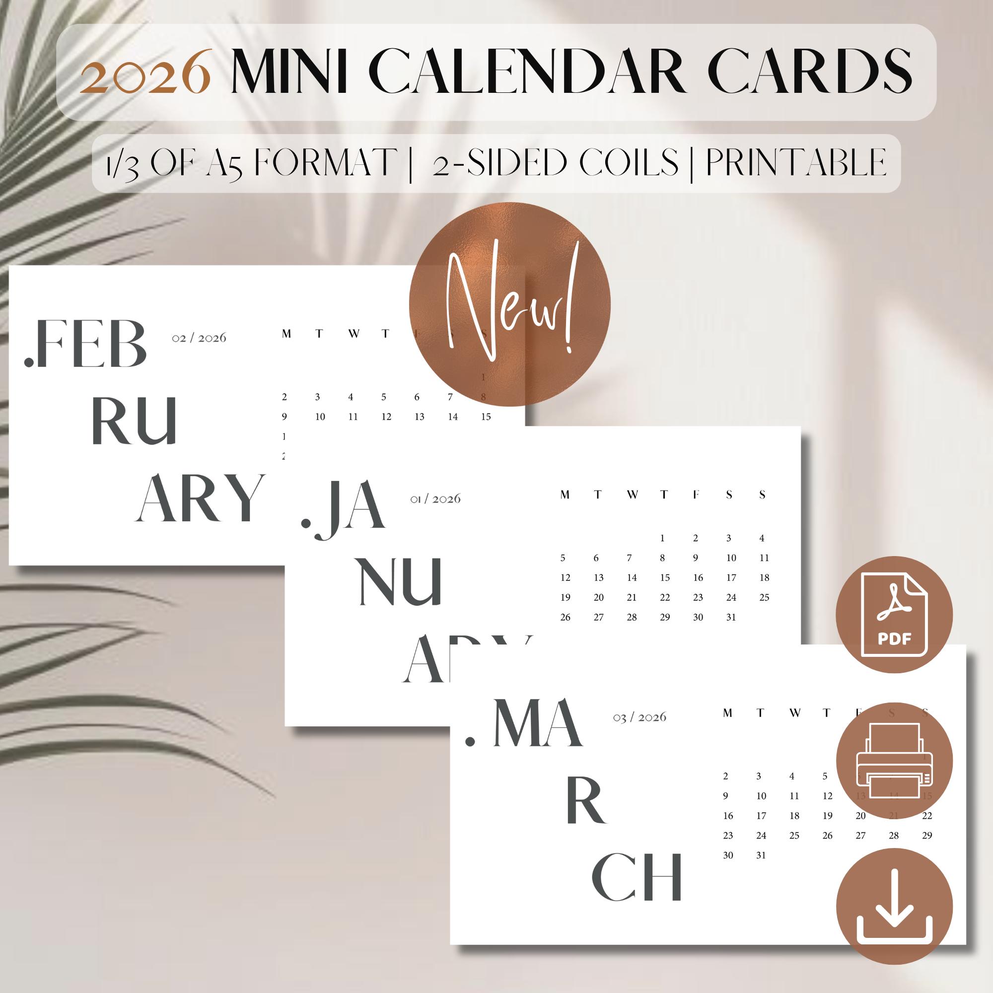 2026 Mini Calendar Cards - Bold | Calendar Dashboards | Printable ...