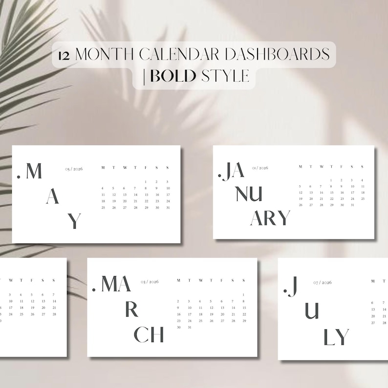 2026 Mini Calendar Cards - Bold | Calendar Dashboards | Printable ...
