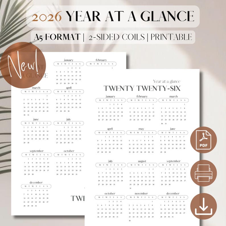 2026 Year at A Glance Dashboards | PDF Printable Planner Insert | 2026 ...