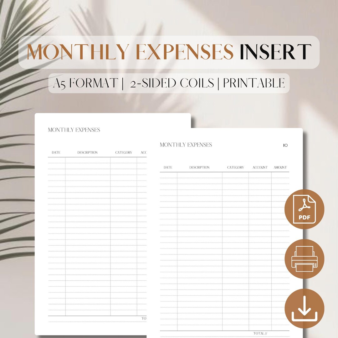 Monthly Expenses Tracker Planner Insert | Spending Log | Budget Planner ...