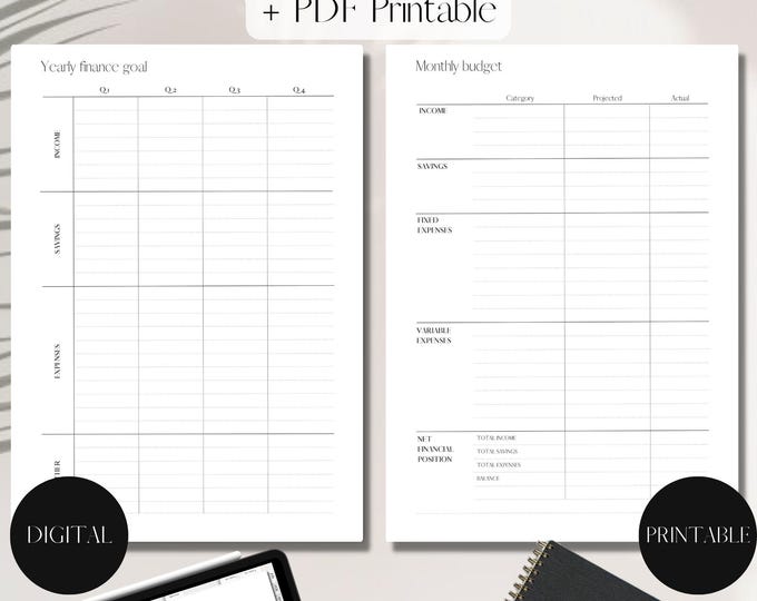 Finance Planner | PNG Digital + PDF Printable Planner Insert | Set - Etsy