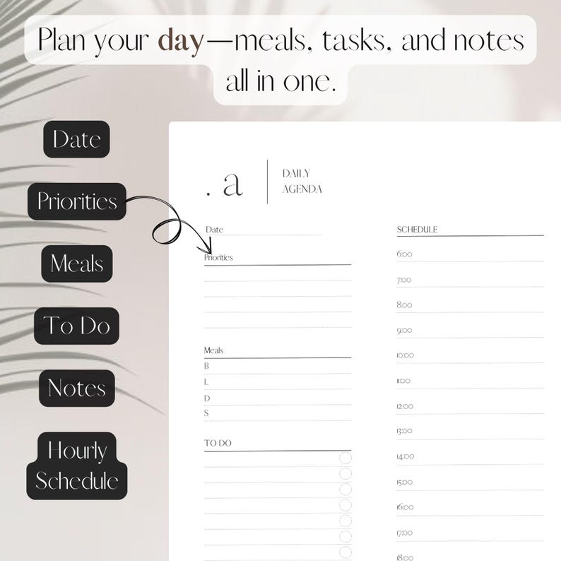Daily Agenda Scheduled UNDATED | PNG Digital + PDF Printable Planner ...