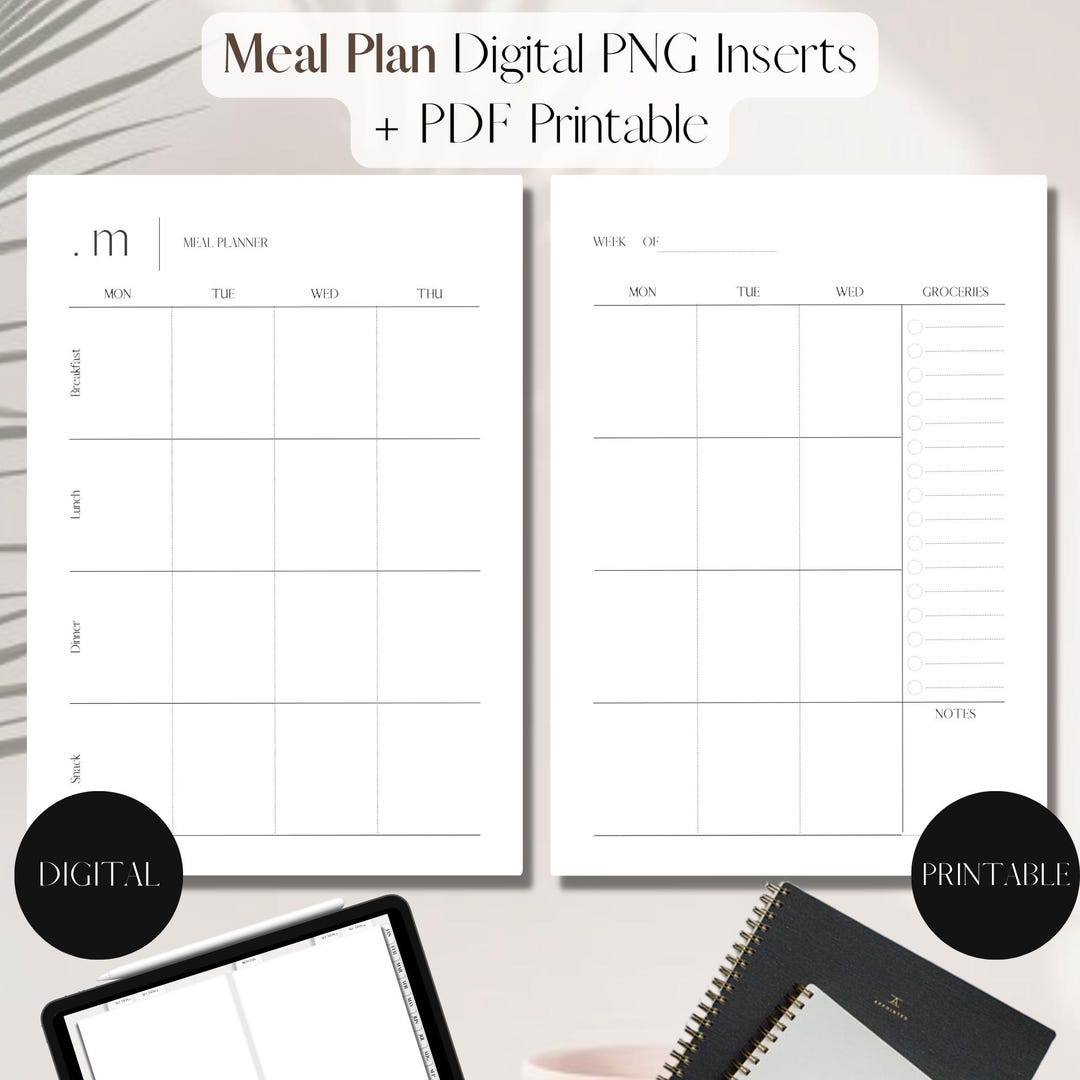 Meal Planner | PNG Digital + PDF Printable Planner Insert | Set - Etsy