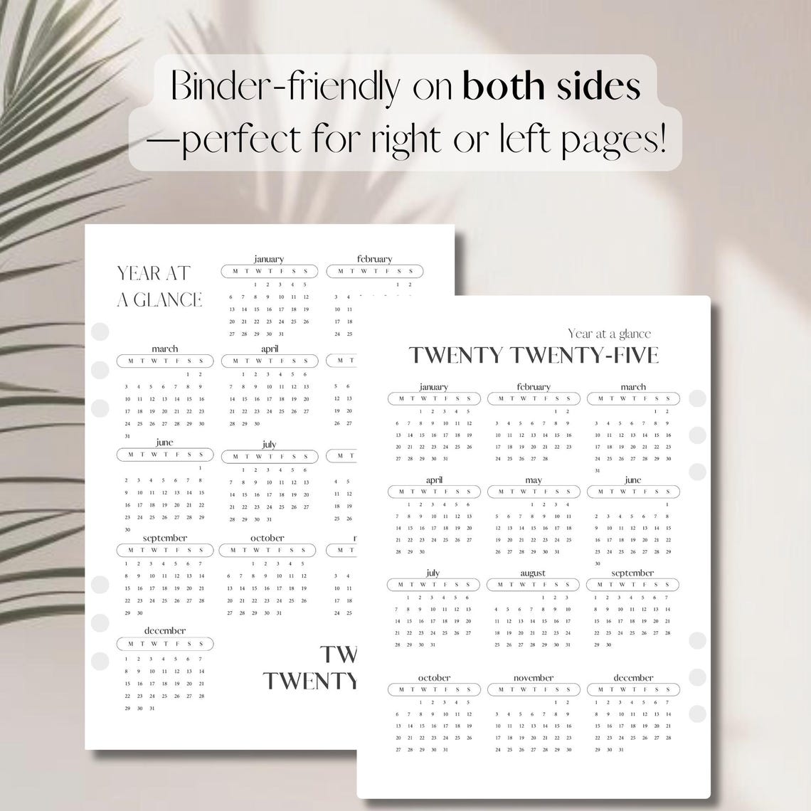 2025 Year at A Glance Dashboards | PDF Printable Planner Insert | 2025 ...