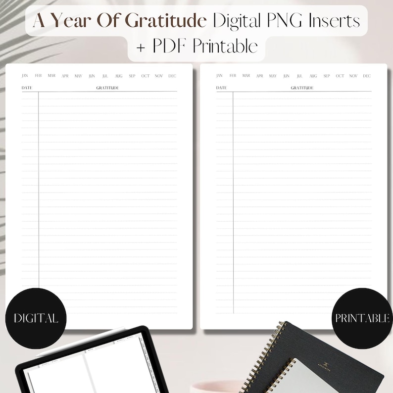 A Year of Gratitude | PNG Digital + PDF Printable Planner Insert | Set ...