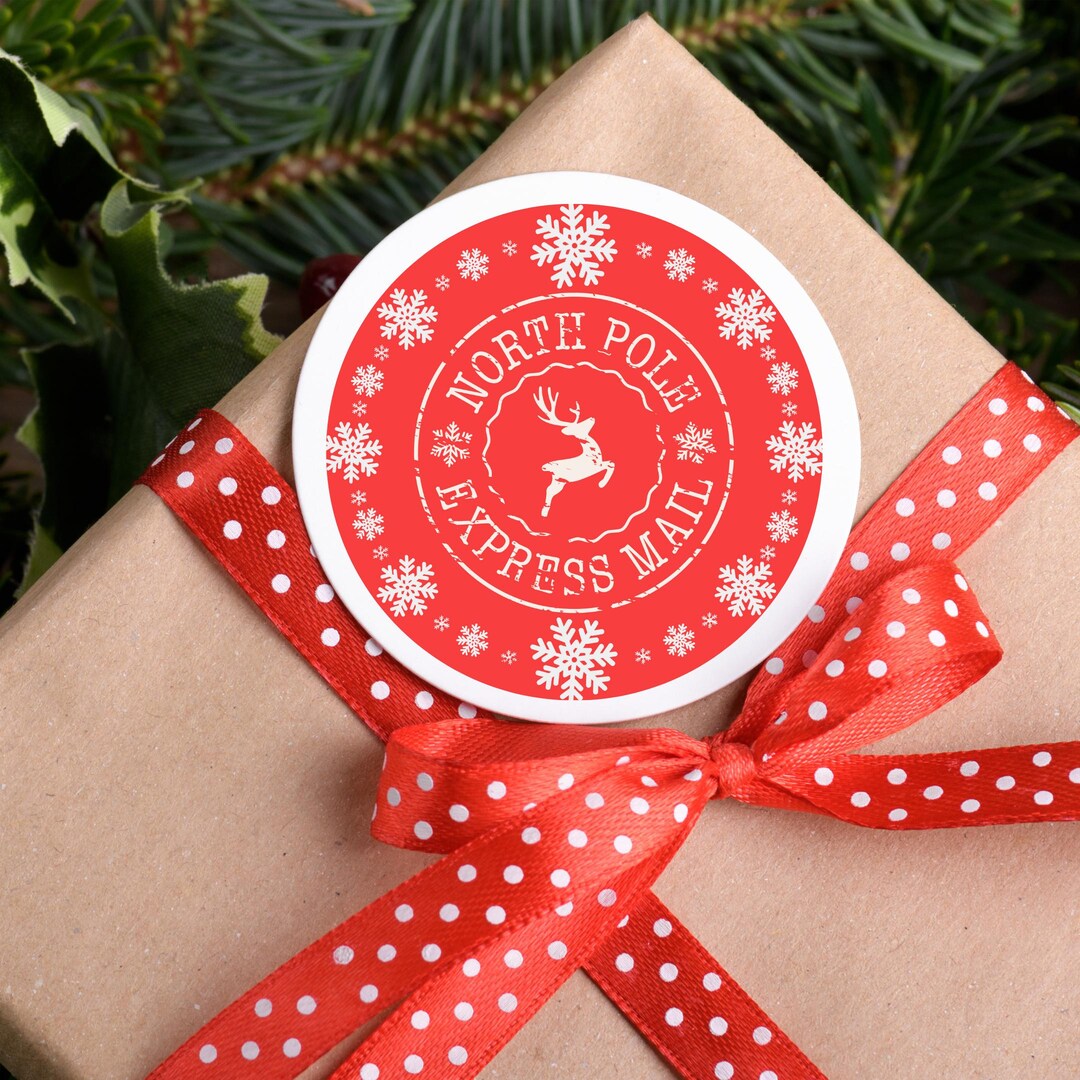 North Pole Xpress Mail, Round Christmas Stickers, Gift Wrapping, Mail ...