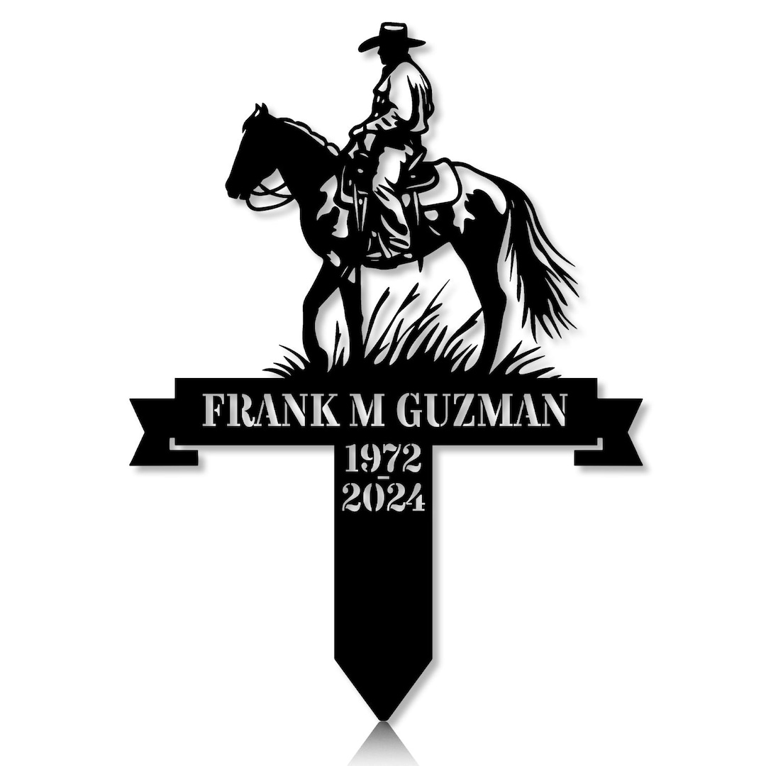 Personalized Cowboy Memorial Garden Stakes, Cowboy Riding Horse Grave ...