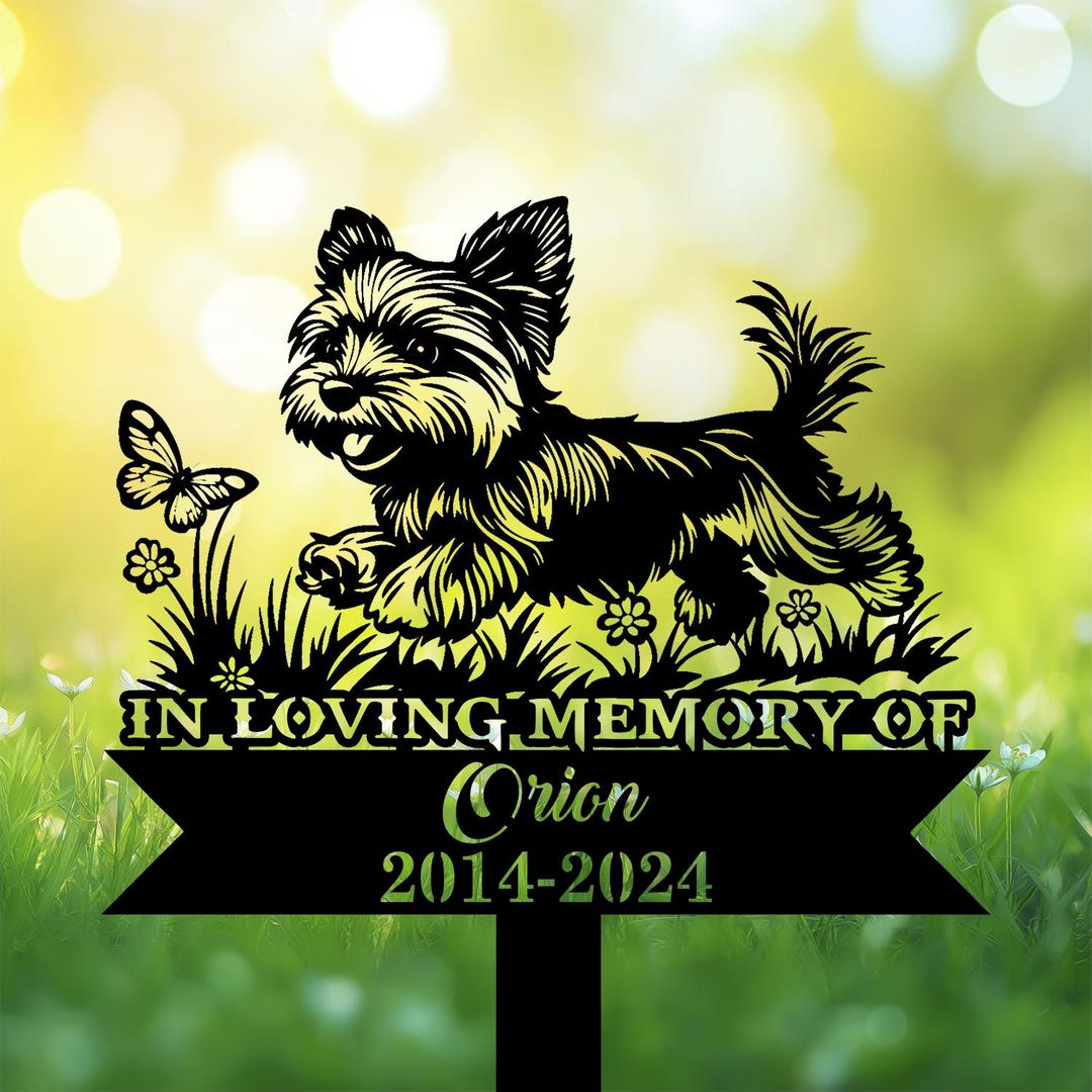 Personalized Yorkie Dog Memorial Garden Stakes, Yorkie Playing With ...
