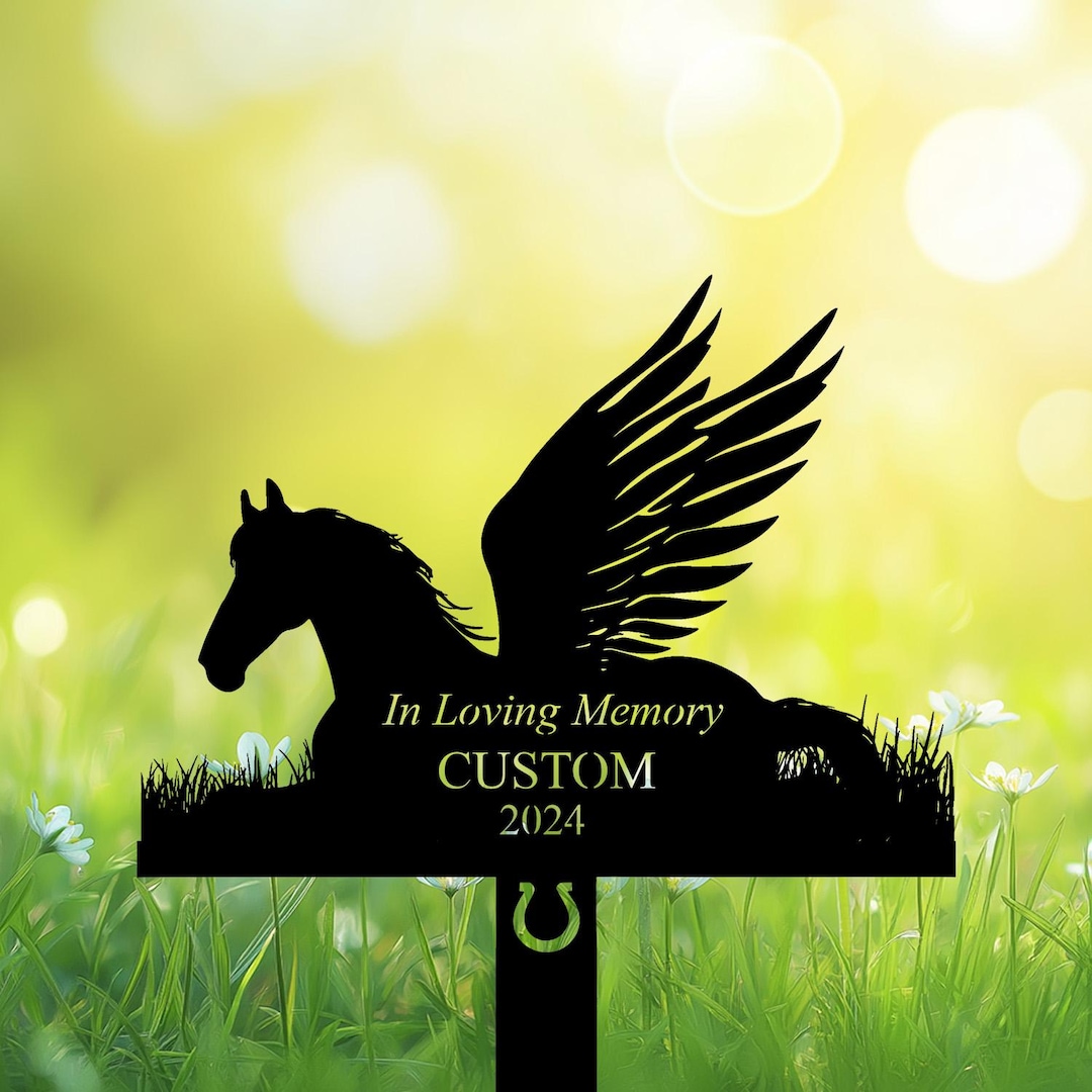 Personalized Horse Memorial Garden Stake, Angel Horse Lying Grave ...
