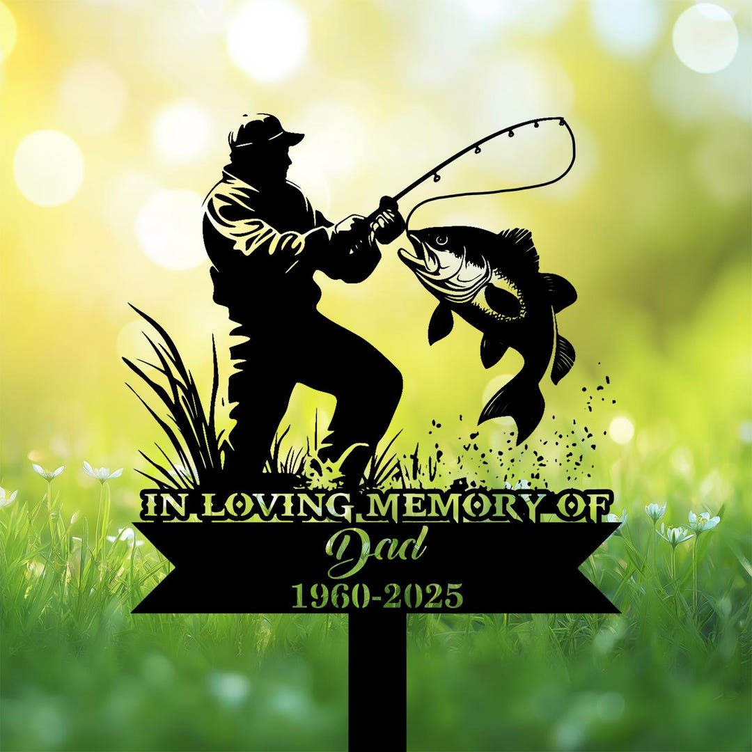Personalized Fisherman Memorial Garden Stake, Fisherman Bass Fishing ...