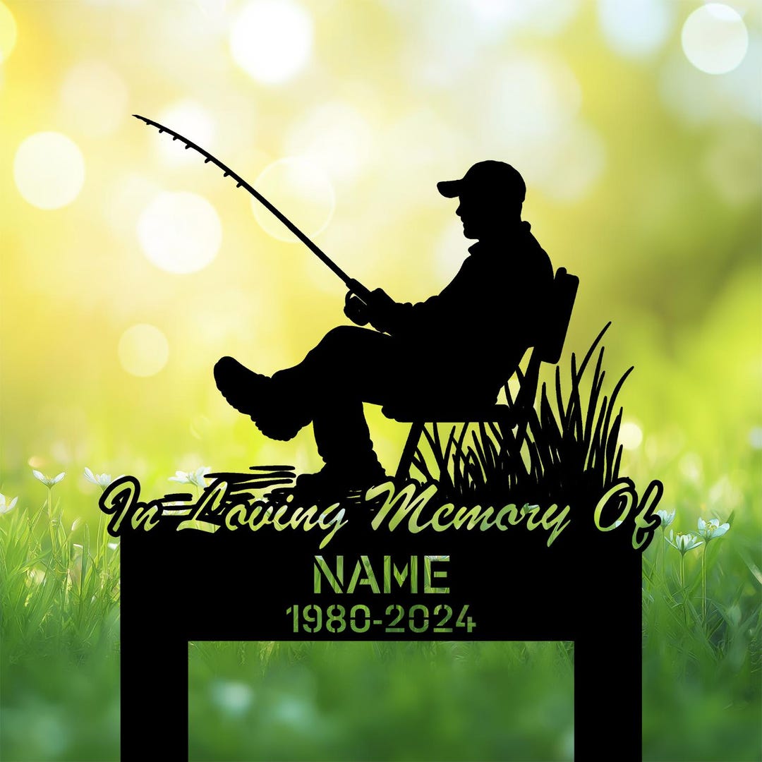 Personalized Fisherman Sitting on Chair Memorial Garden Stakes, in ...