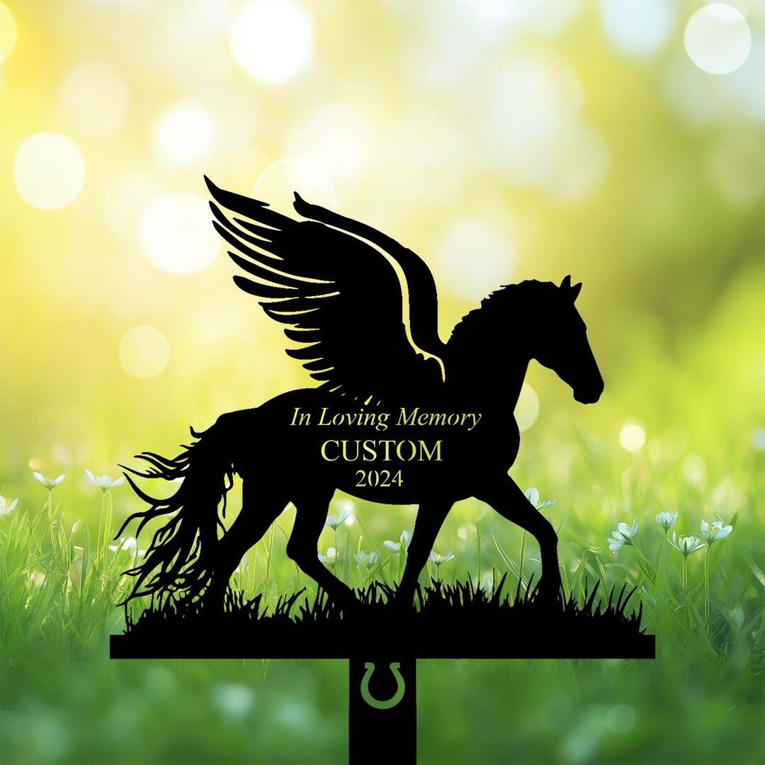 Personalized Horse Memorial Garden Stake, Angel Standing on Grass Grave ...