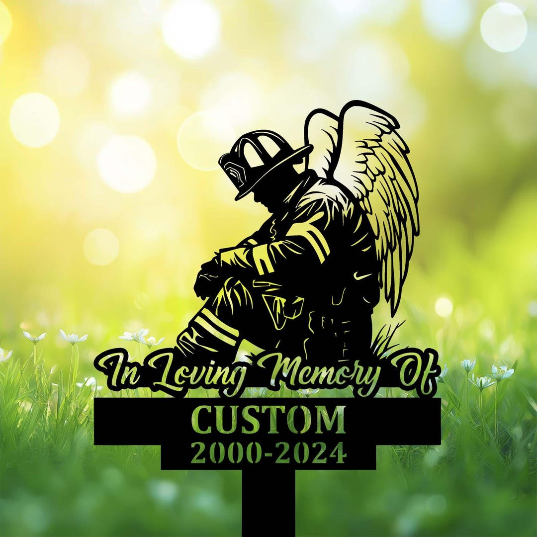 Personalized Firefighter Memorial Garden Stakes, Angel Firefighter in ...