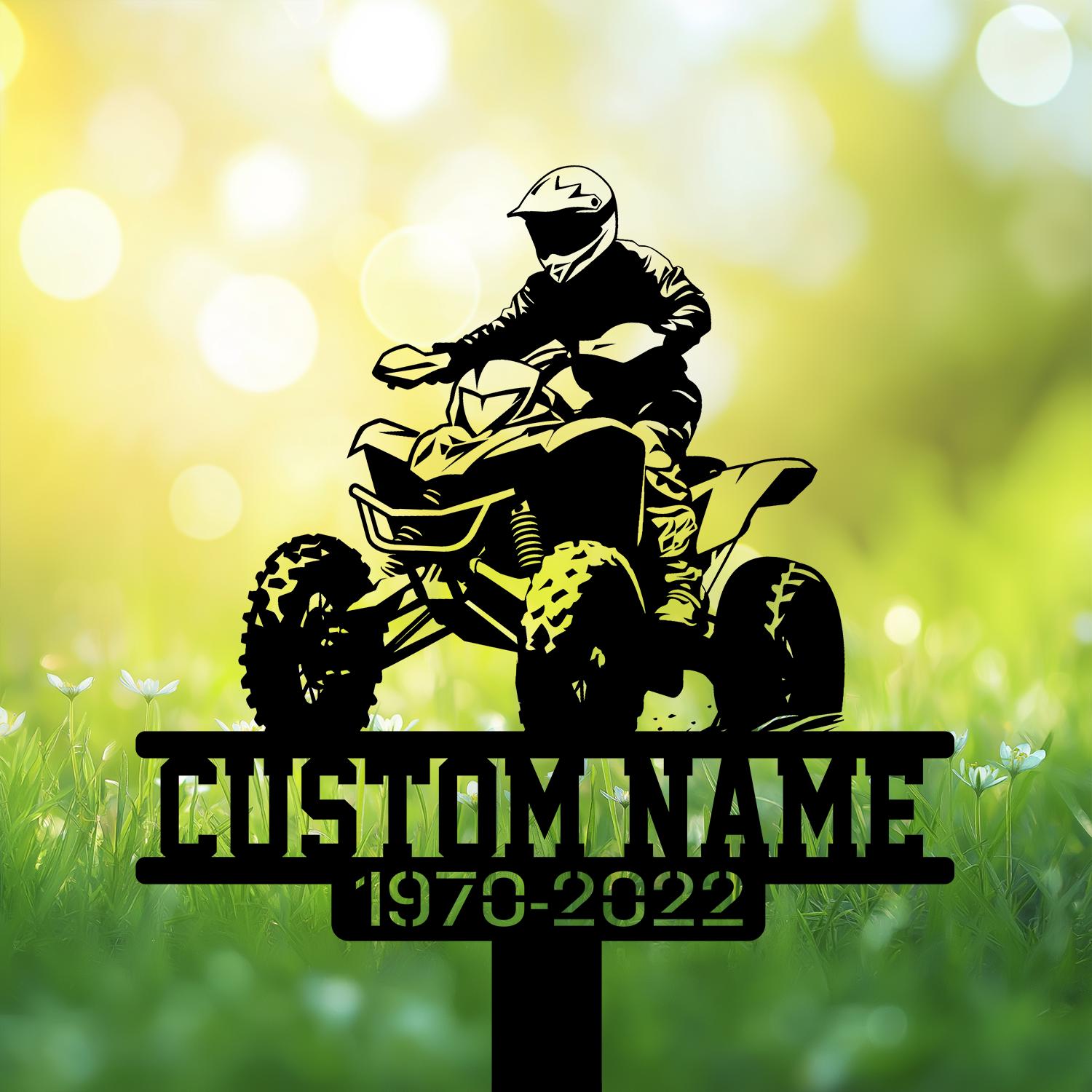 Personalized ATV Motorcycle Memorial Garden Stakes, Racer Man on Racer ...