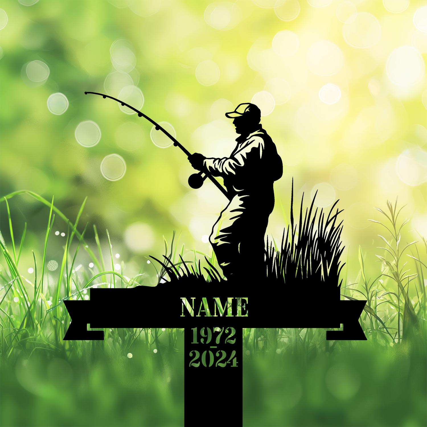 Personalized Fisherman Memorial Garden Stakes, Fisherman Grave Marker ...