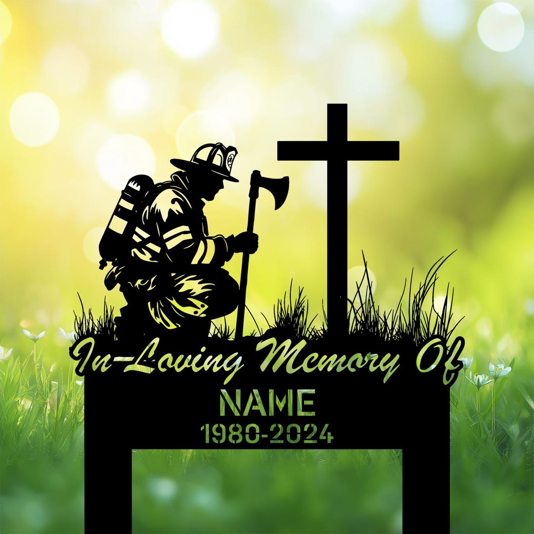 Personalized Firefighter Memorial Garden Stakes, Firefighter With Fire ...