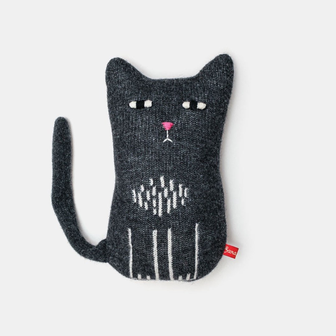 Grumpy Black Cat Knitted Animal Lambswool Soft Toy Plush - in Stock - Etsy