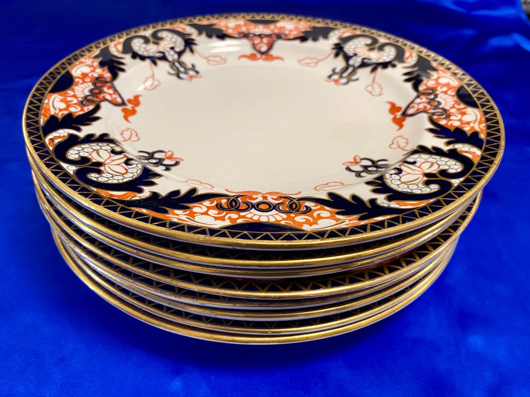 Antique Royal Crown Derby 1886y Porcelain 1270 Pattern Set of 8 Plates ...