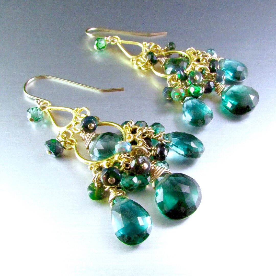 Indicolite Quartz With Black Opal and Green Zircon Gold Filled ...