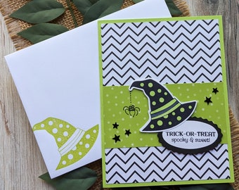 Halloween Handmade Card Handstamped Trick or Treat Greeting Card and ...