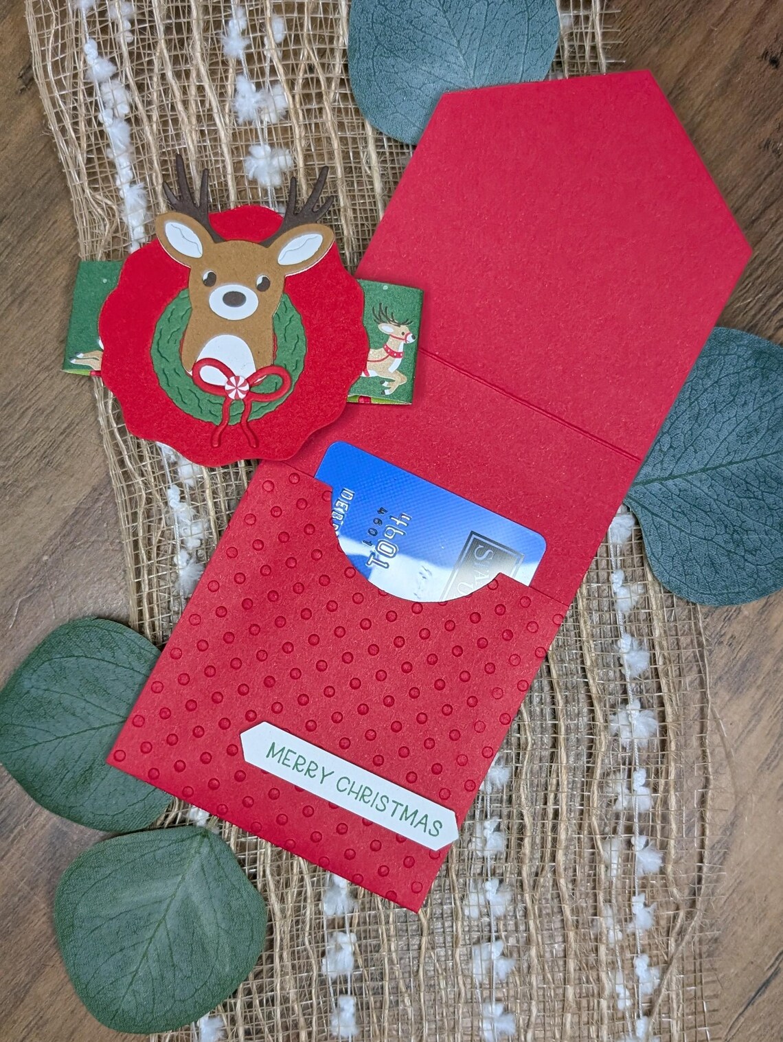 Christmas Handmade Gift Card Holder Handstamped Card Envelope Happy ...