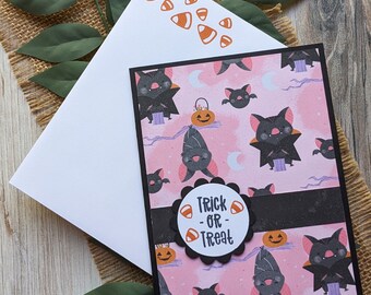 Halloween Handmade Card Handstamped Trick or Treat Greeting Card and ...