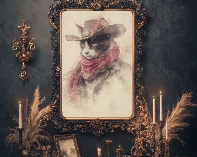 Meowdy Cowboy Cat Poster - Funny Cat Art Print With Hat - Southwestern ...