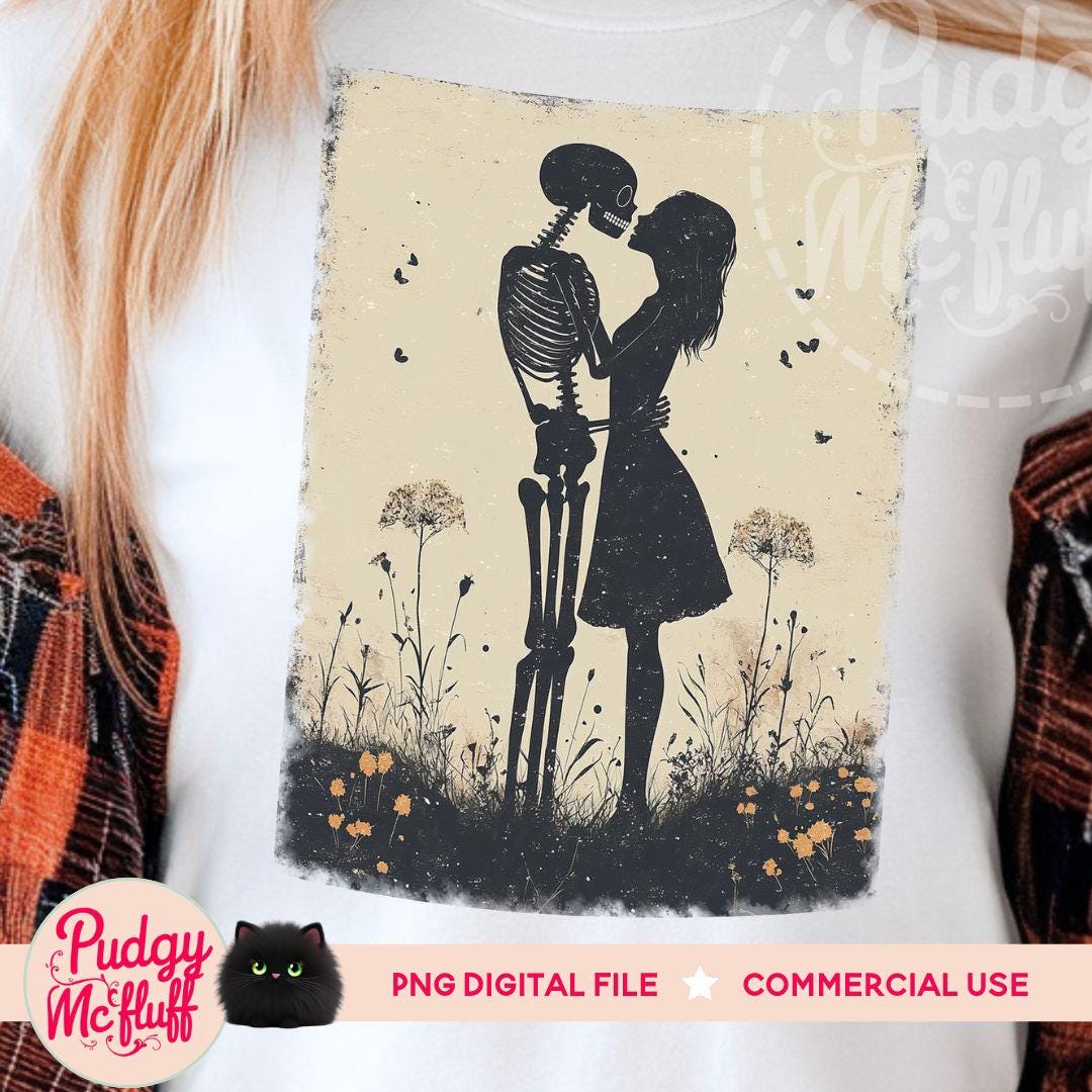 Eternal Love Vintage Skeleton Romance PNG | Funny Halloween | Spooky ...