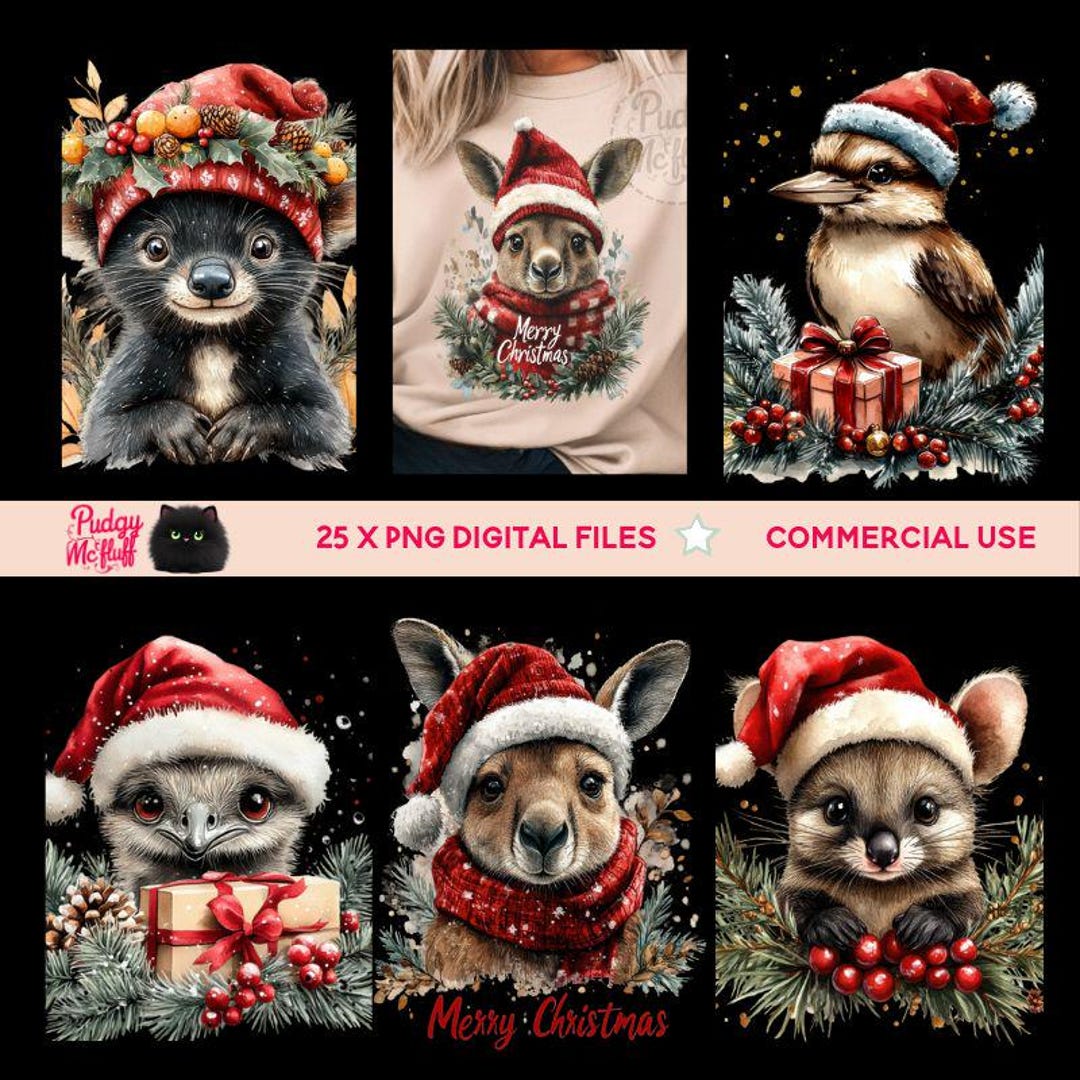 Australian Christmas Animals PNG Bundle 25 Designs | Aussie Xmas ...