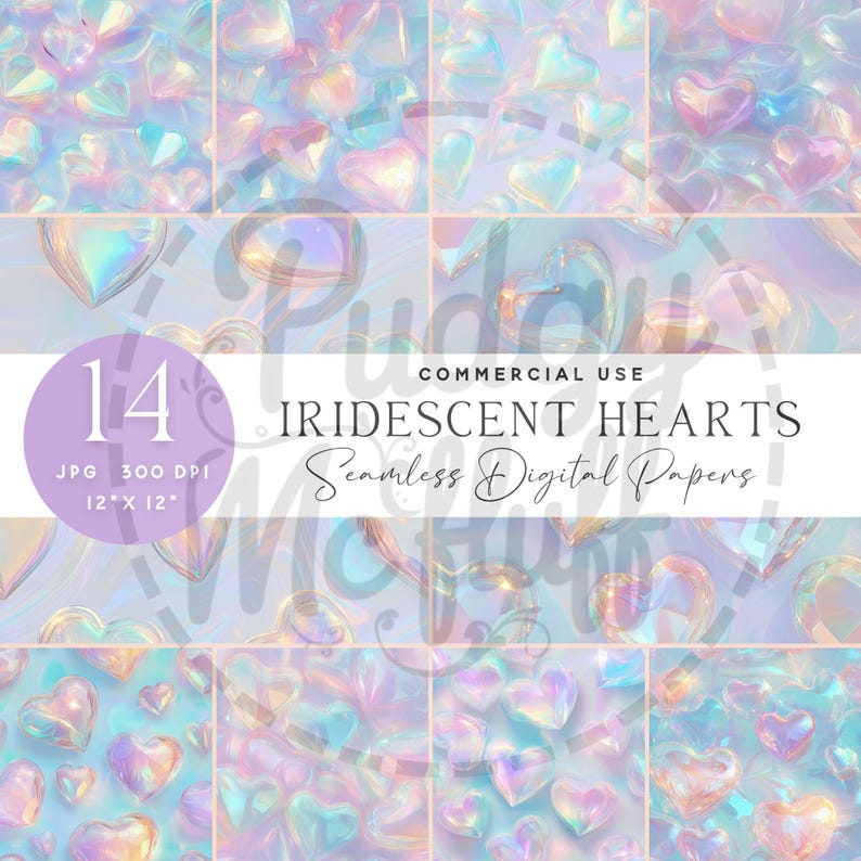 Iridescent Seamless Digital Paper 300 Dpi | Pastel Hearts Iridescence ...
