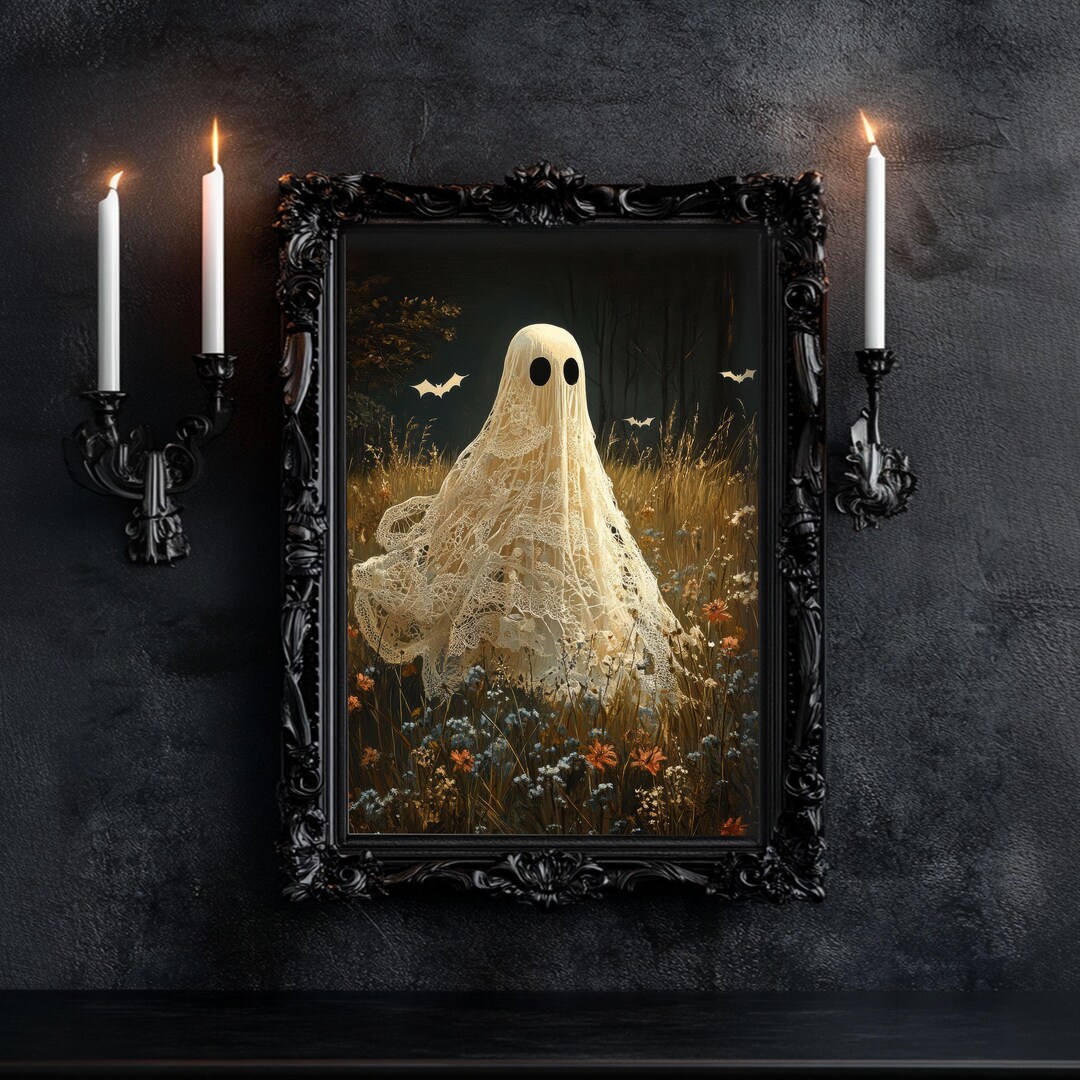 Vintage Lace Ghost Art | Cute Fall Ghost in a Flower Field | Whimsical ...