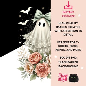 5 Halloween Lace Ghost PNG Pastel Bundle Designs | Fall Ghost Lace Bow ...