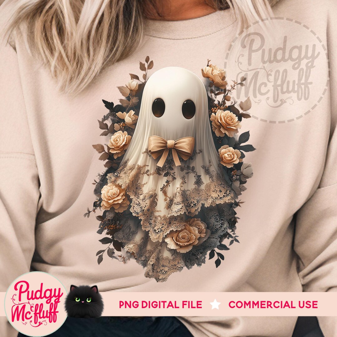 Vintage Halloween Floral Lace Ghost PNG | Spooky Cute Coquette Png ...