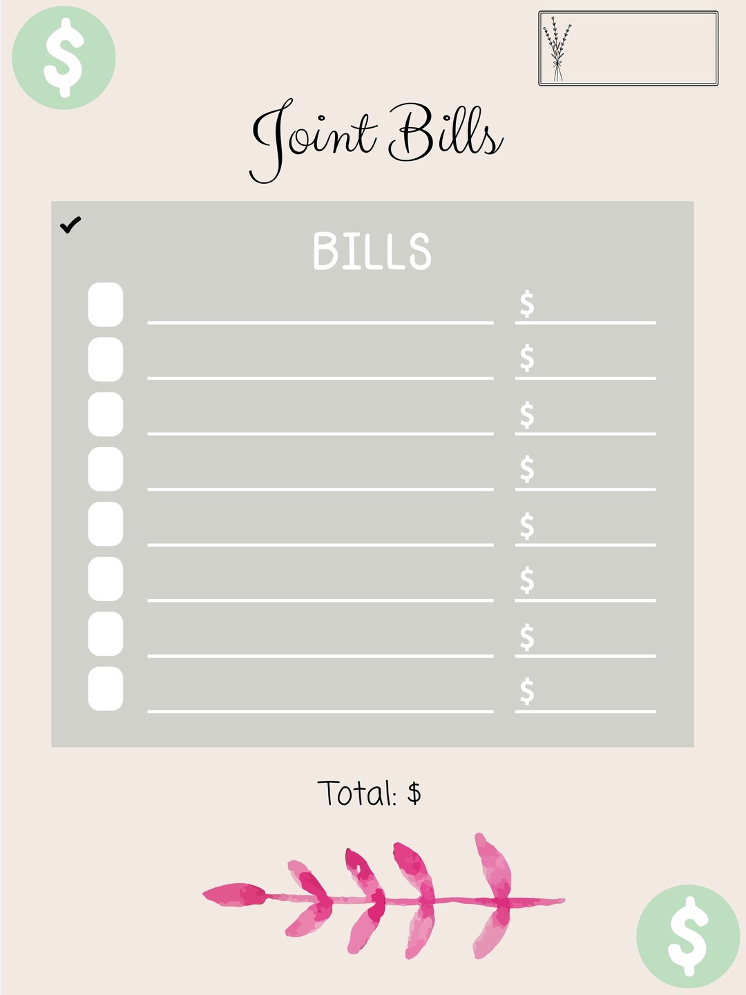 Monthly Joint Bills Budget Template - Etsy