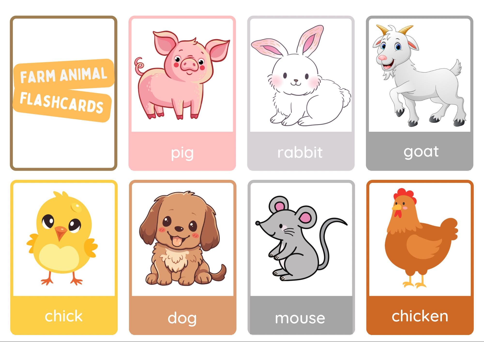 Farm Animal Flashcards Cartoon - Etsy