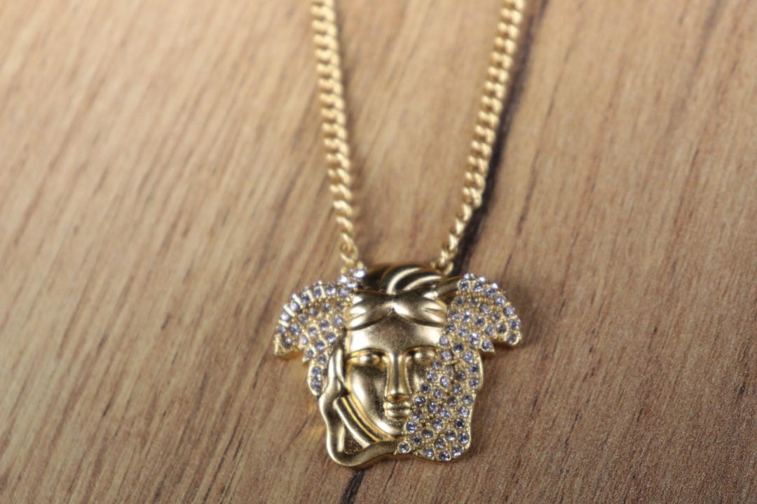 Versace Gold Curb Chain Medusa Queen Head Shaped Pendant Necklace - Etsy