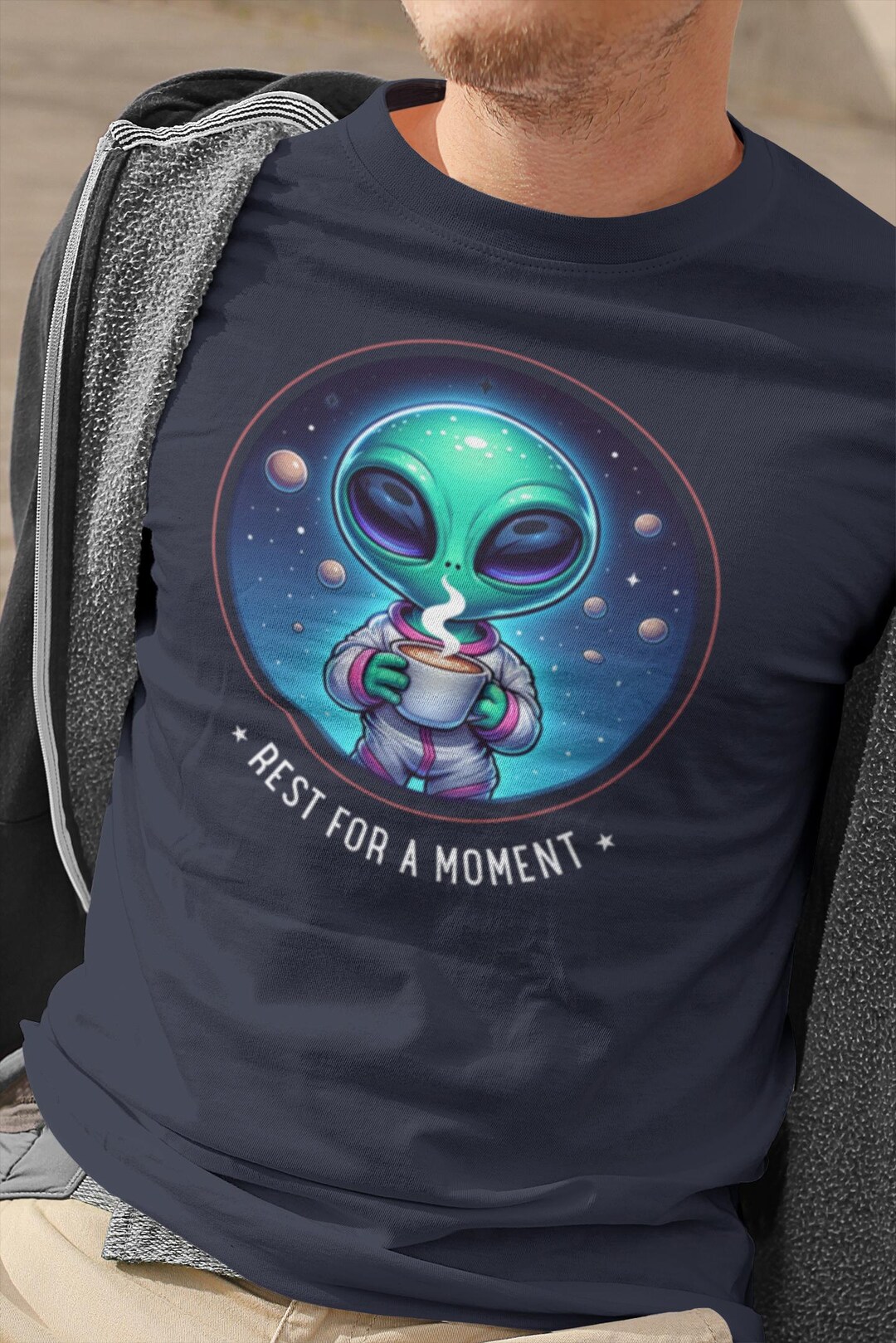 Rest for a Moment Alien T-shirt | Cute Space Graphic Tee | Sci-fi Lover ...