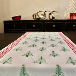 Christmas Hand Block Print Table Runner Handmade Christmas Tree Table ...
