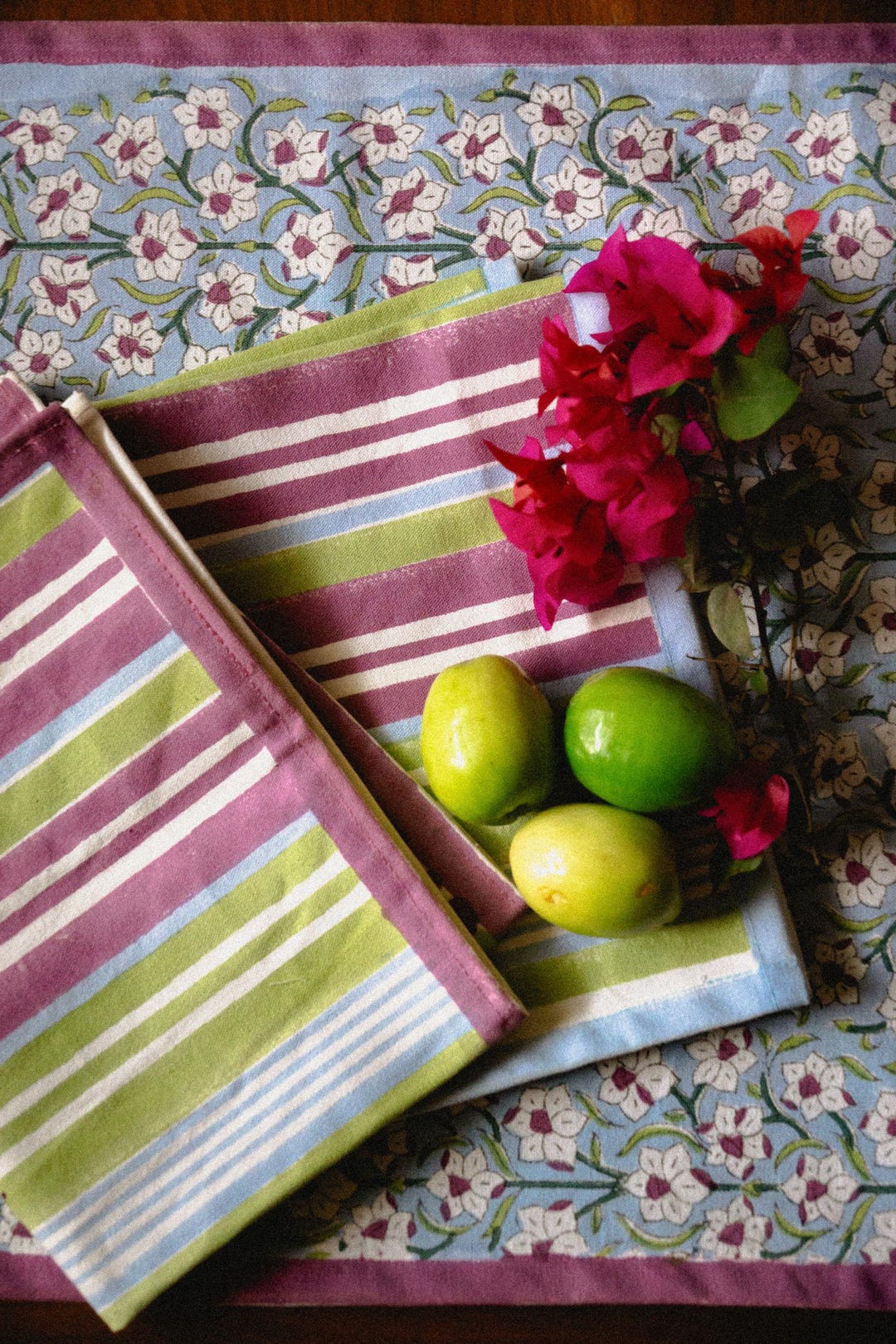 Block Print Table Mats (set of 4): Striped Cotton Placemats, Purple ...