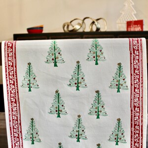 Christmas Hand Block Print Table Runner Handmade Christmas Tree Table ...