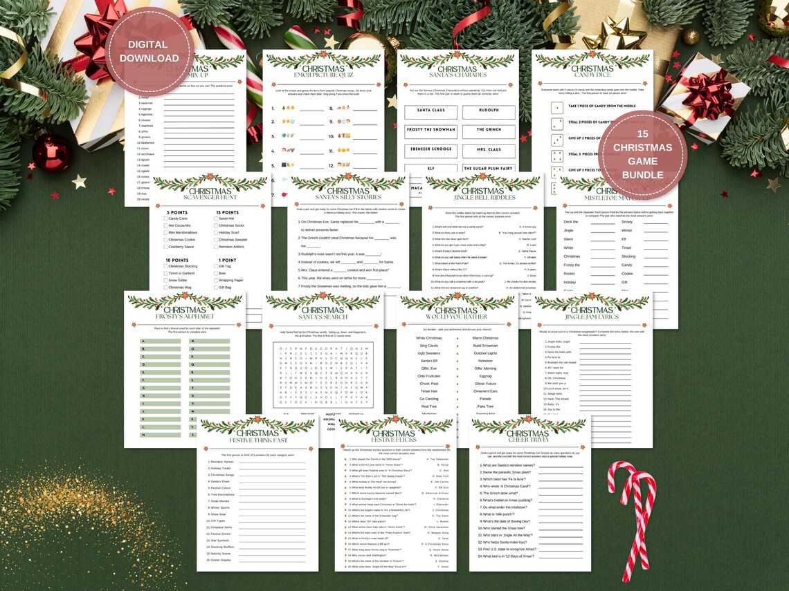 Christmas Game Bundle, Printable Christmas Games, Fun Family Holiday ...