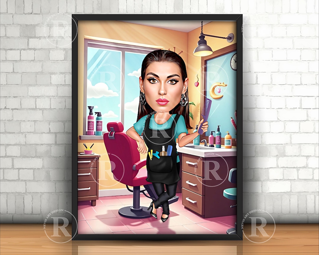 Caricature for Hairdresser, Personalized Cartoon for Stylist, Custom ...