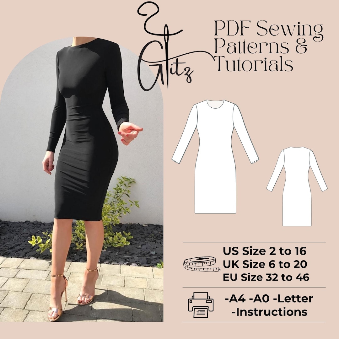 Long Sleeve Bodycon Dress Sewing Pattern Strechy Dress Pattern Easy ...