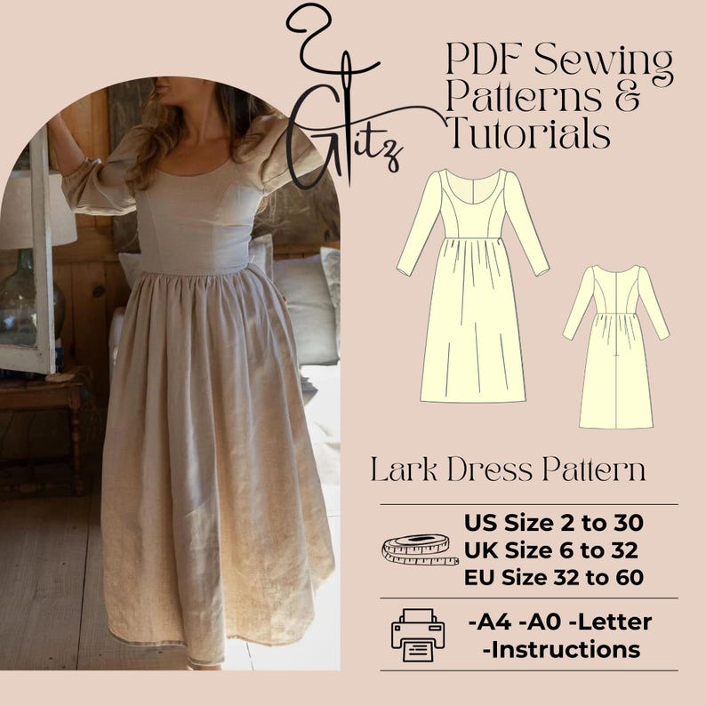 Midi Cottagecore Dress Sewing Pattern Victorian Dress PDF Digital ...