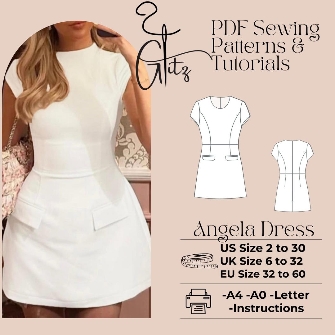 Angela A-line Mini Dress Pattern Wedding Guest Dress Cocktail Dress ...