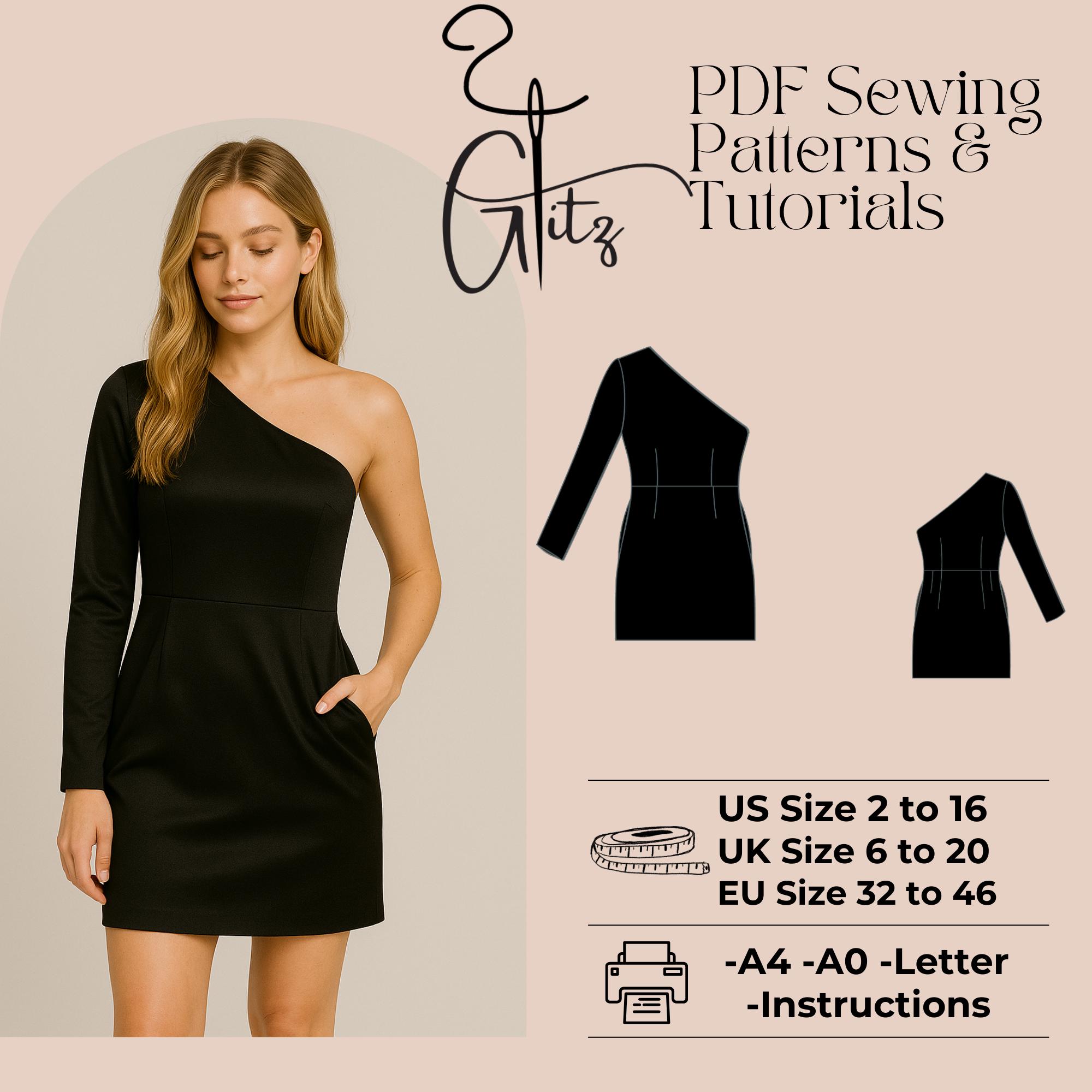 One Shoulder Strech Casual Mini Dress Sewing Pattern PDF Digital Easy ...