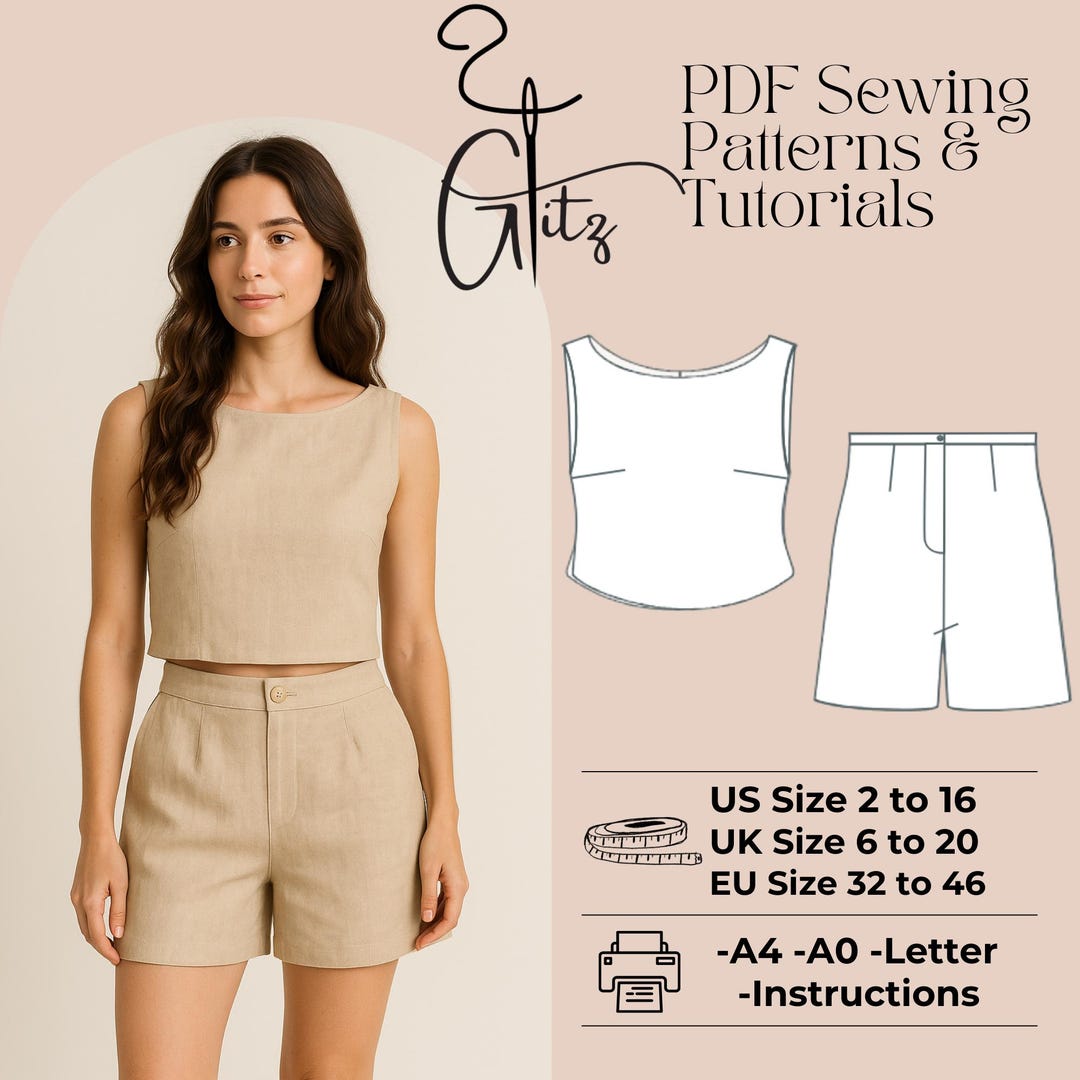 Women’s Two Piece Sewing Pattern PDF | Crop Top & High Waist Shorts ...
