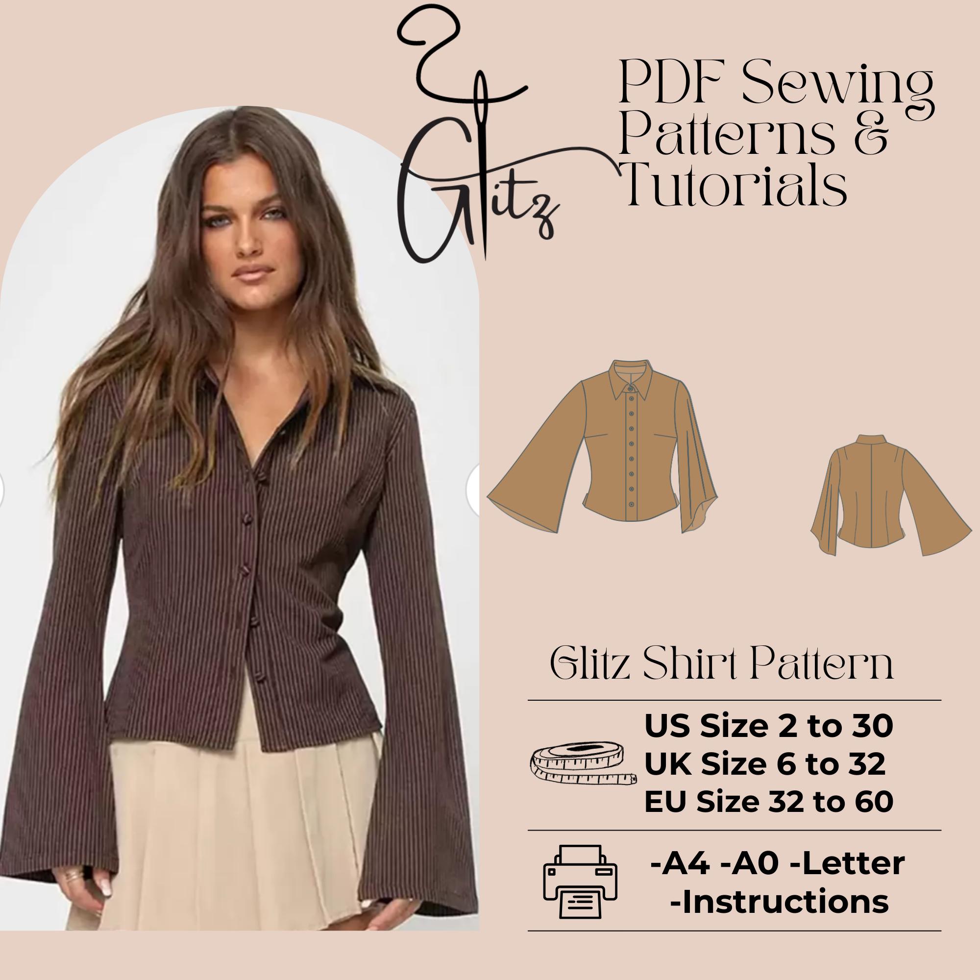 Flared Long Sleeve Basic Shirt Sewing Pattern Button Down Shirt Pattern ...