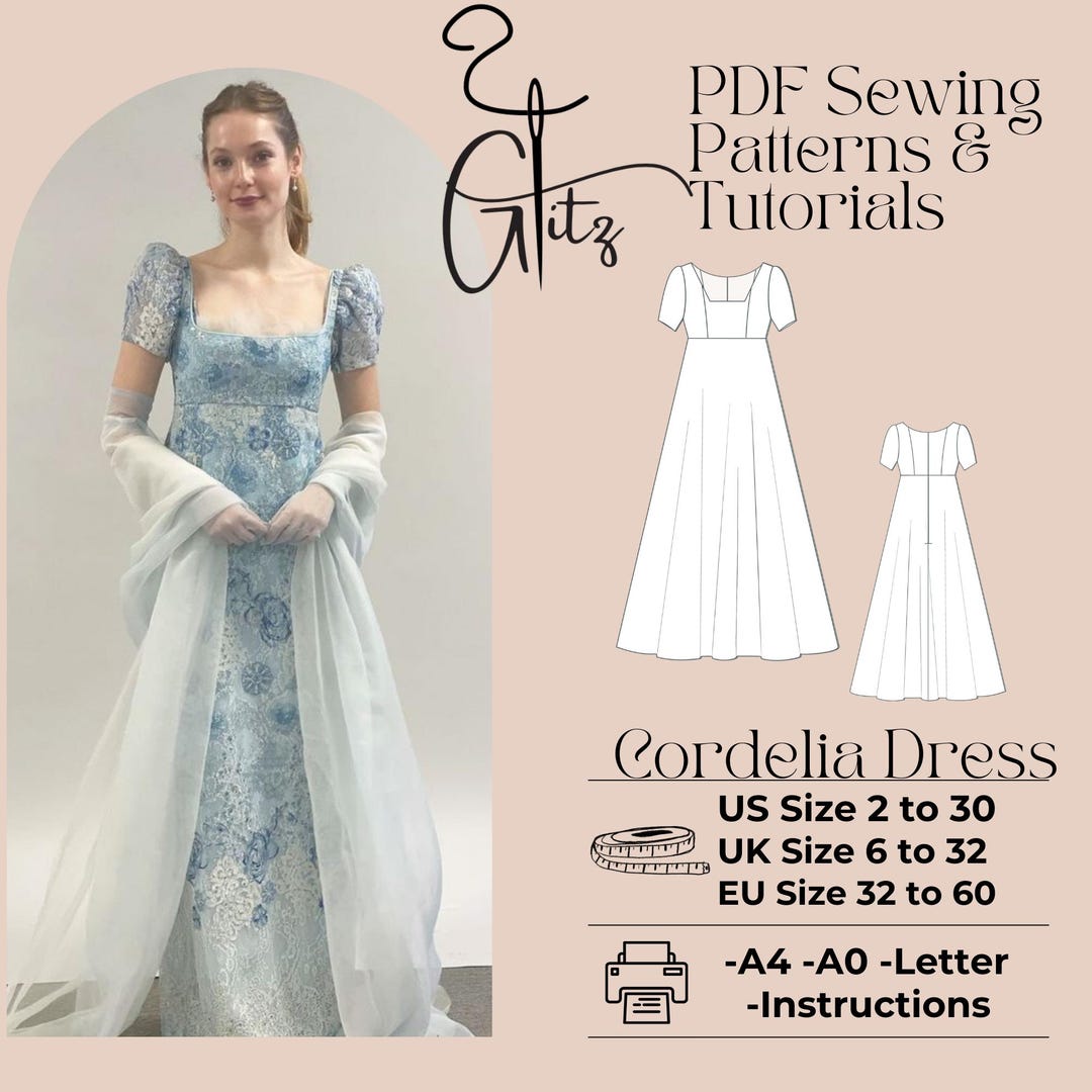 Cordelia Ball Gown Sewing Pattern, Victorian Cottagecore Prom Dress ...