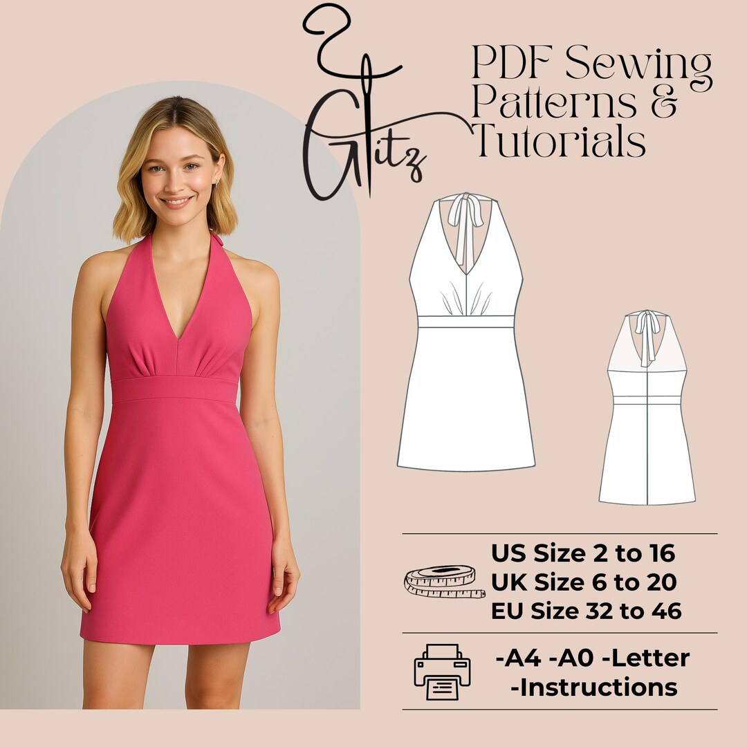 Halter Neck Mini Summer Dress Sewing Pattern - Etsy
